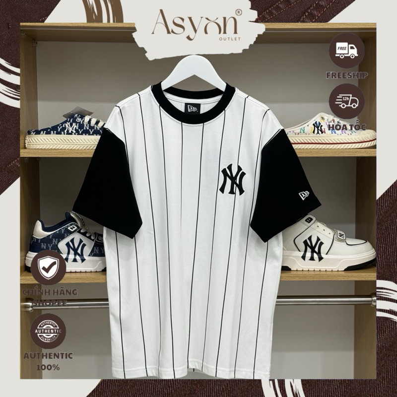 (Auth) Tshirt New Era x MLB NY Black Stripe Embroidered White CODE ...