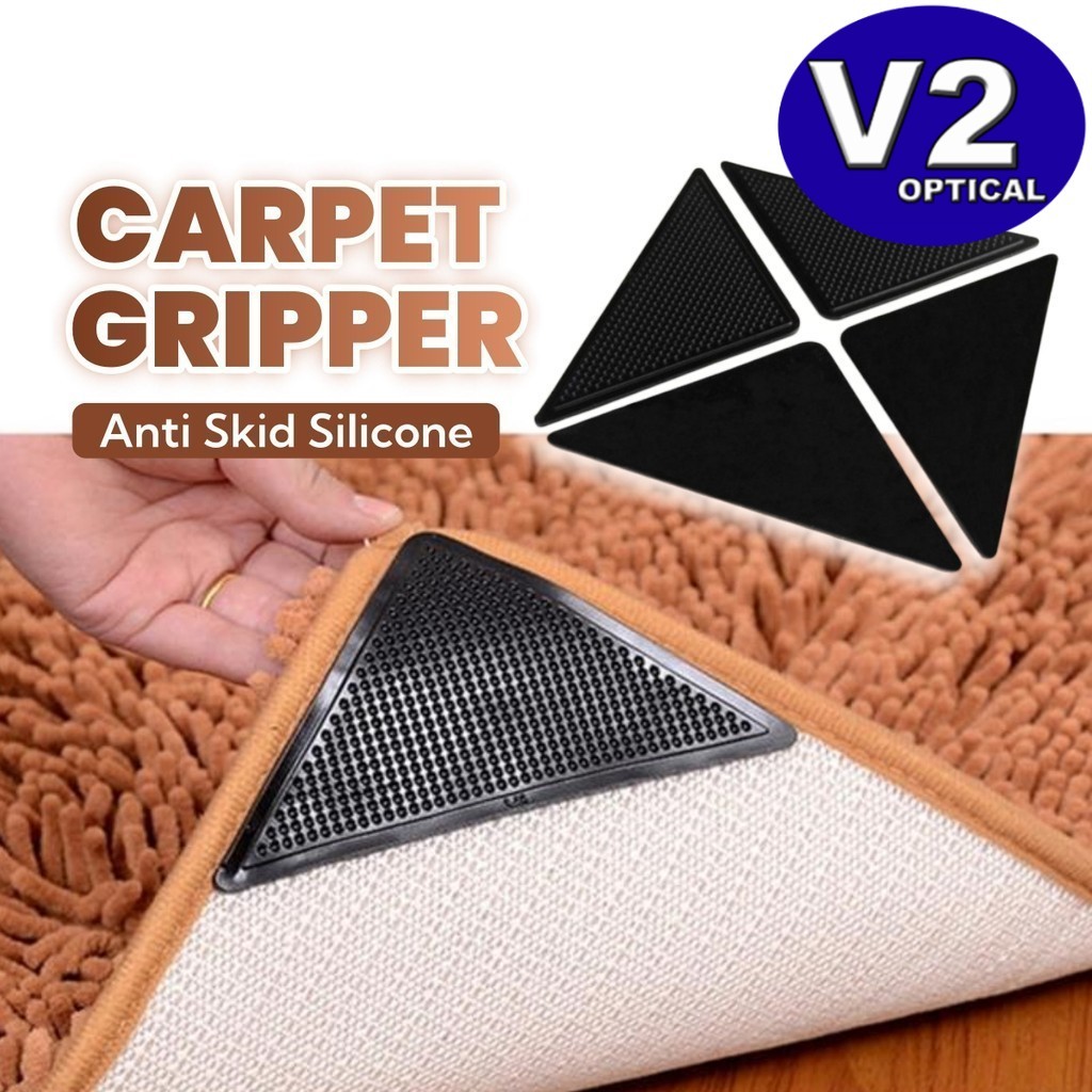 (4PCS/PACK) Carpet Sticker Safety Carpet Mat Anti slip Underlay Gripper ...