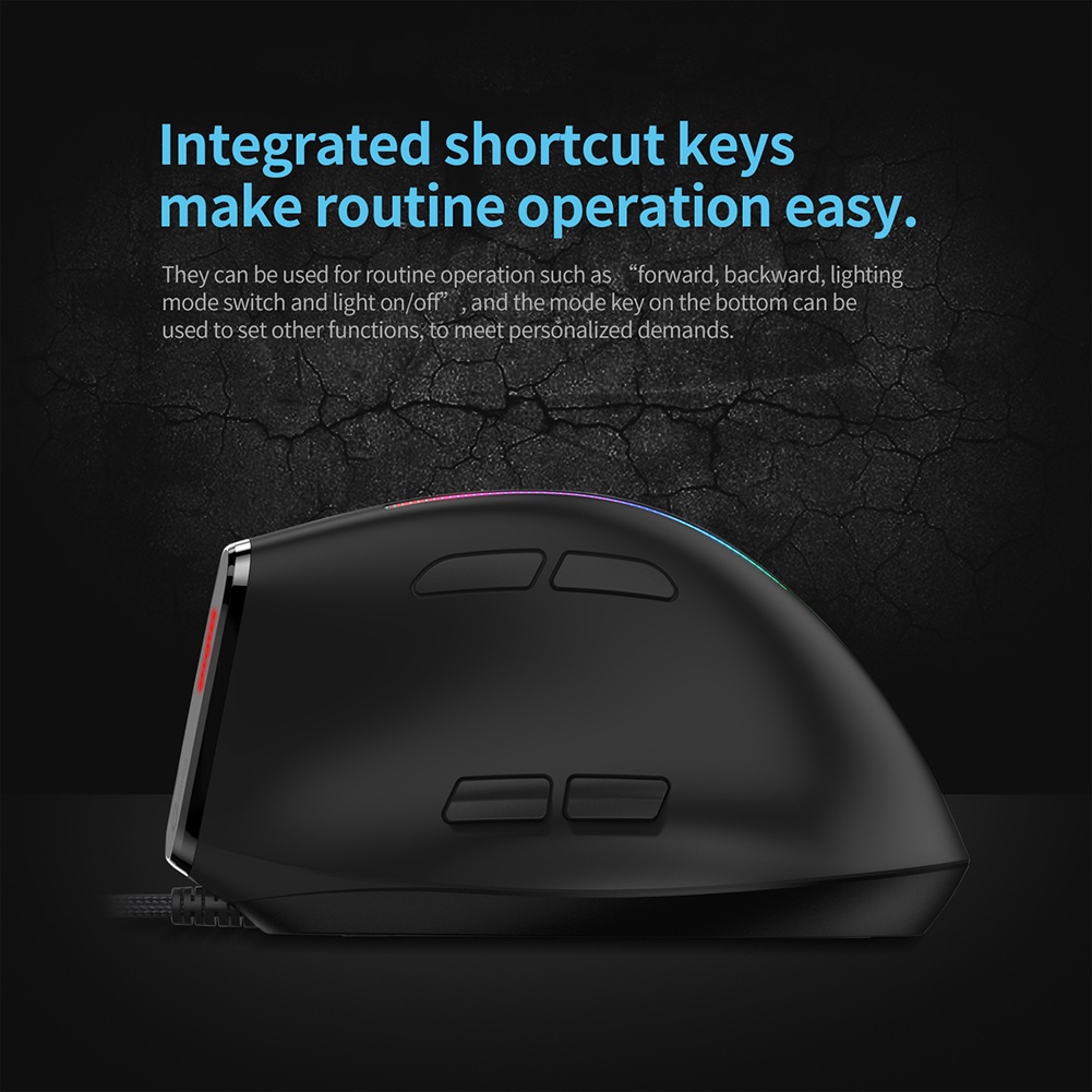 ZELOTES T-50 Vertical Gaming Mouse 12800 DPI 9 Buttons Programmable RGB ...