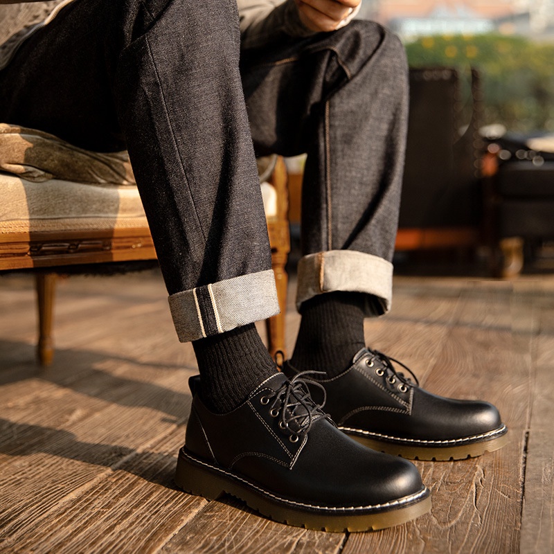 Maden Men's Shoes MRA Soft Leather Martin Boots Men's Mid-Top British ...