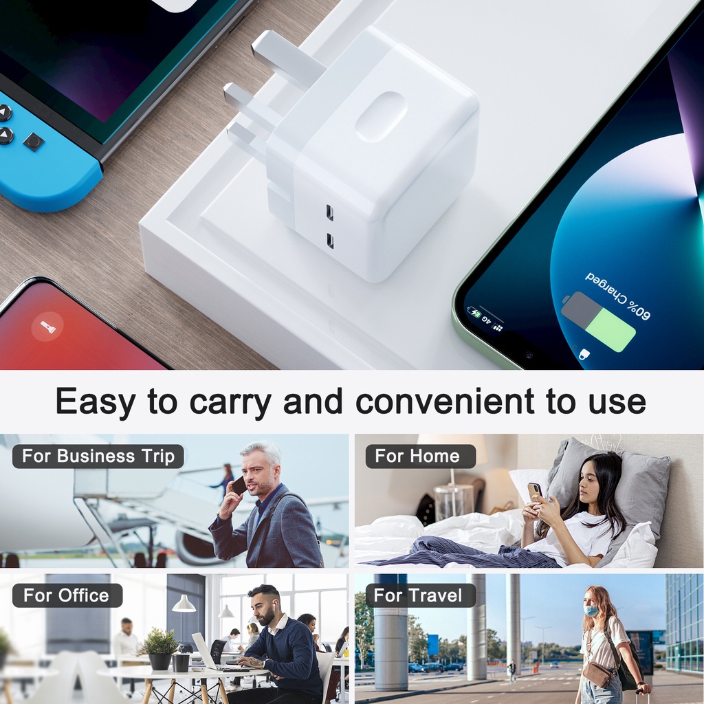 35W PD Charger Type C Dual Port USB C Power Adapter Fast Charging Quick ...