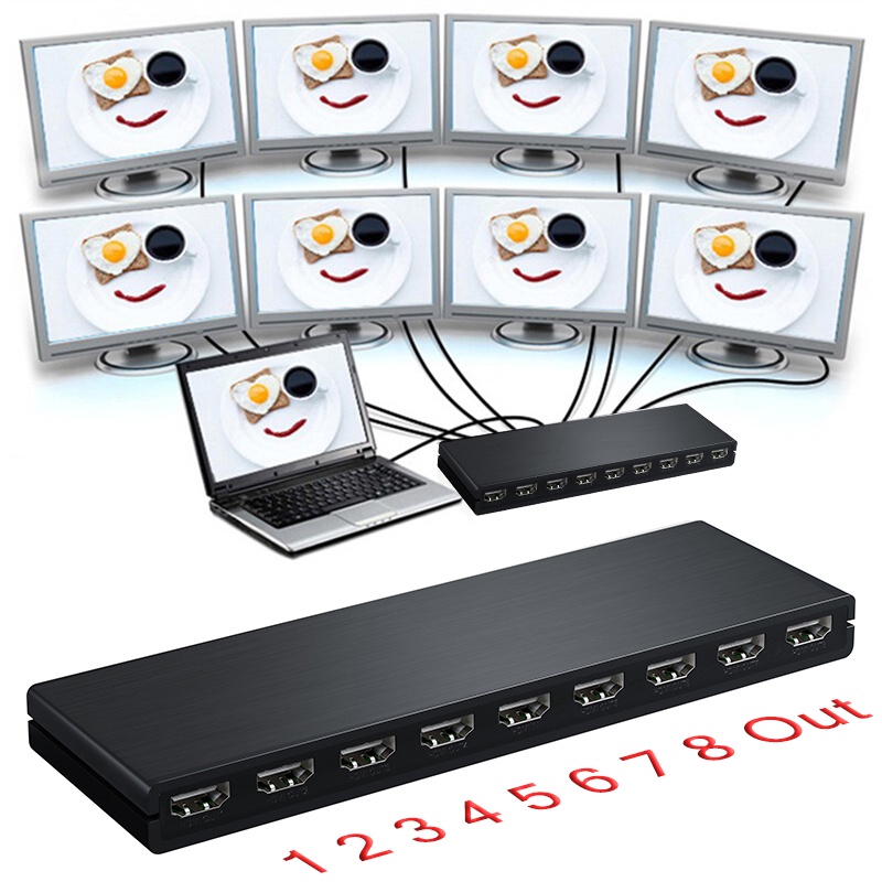 4K@30Hz 1x8 HDMI Splitter 1 in 8 Out Video Distributor Converter Multi ...