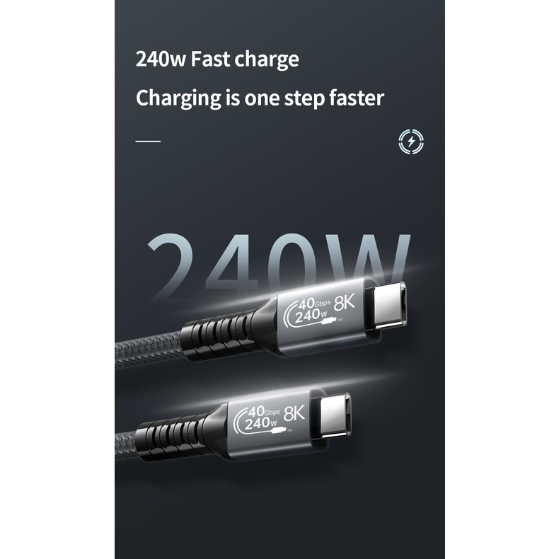 USB4 Compatible Thunderbolt 4 Cable 40Gbps PD240W 5A 8K@60HZ Type C Cable Super Speed Data ...