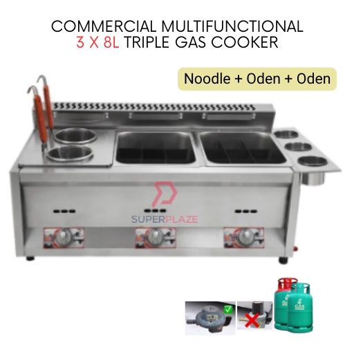 Noodle Oden 3 x 8L Triple Gas Commercial Multifunctional Ventilation ...