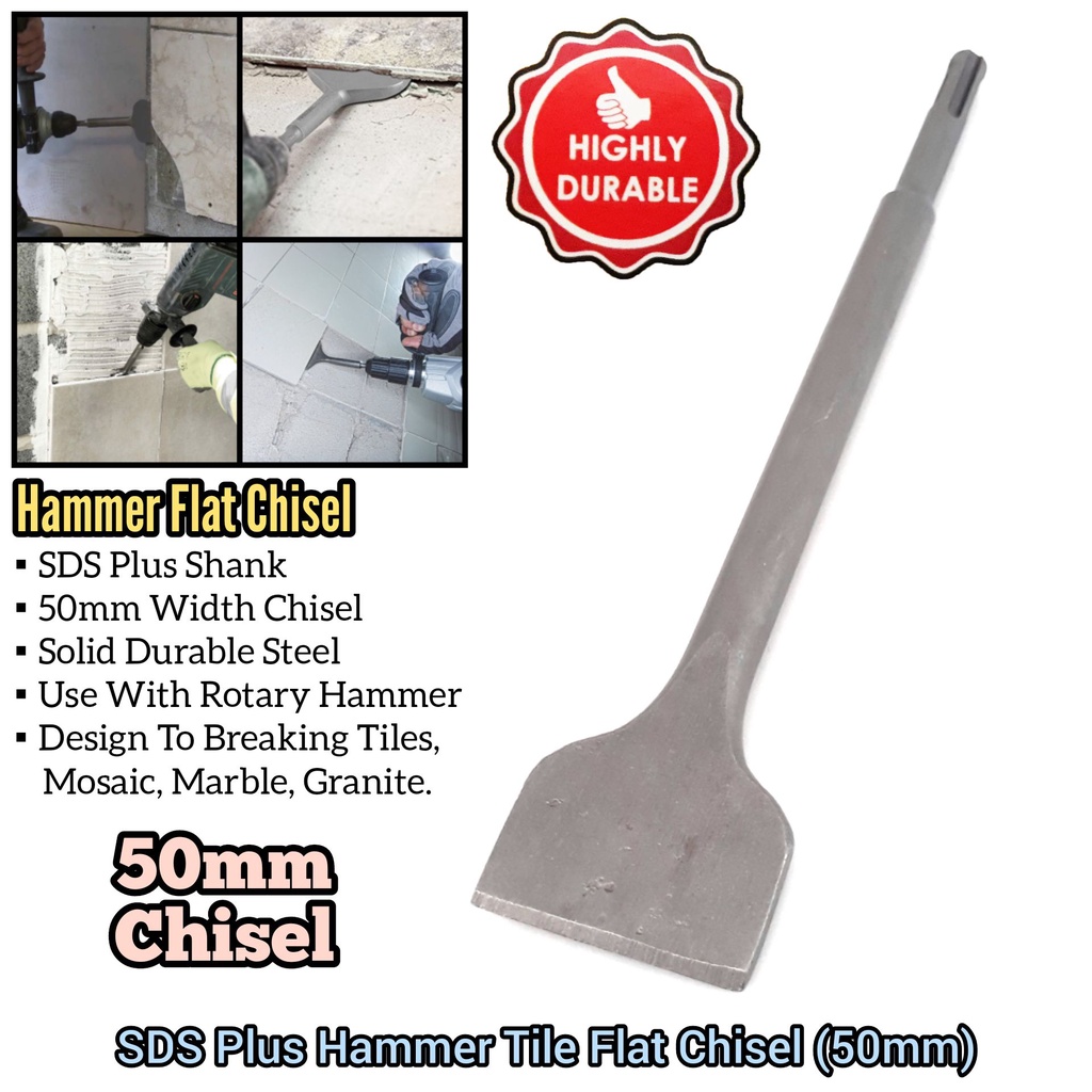 SDS Plus Hammer Tile 50mm Flat Chisel For Mosaic, Marble, Tile, Granite, Breaking Wall, Concrete ...