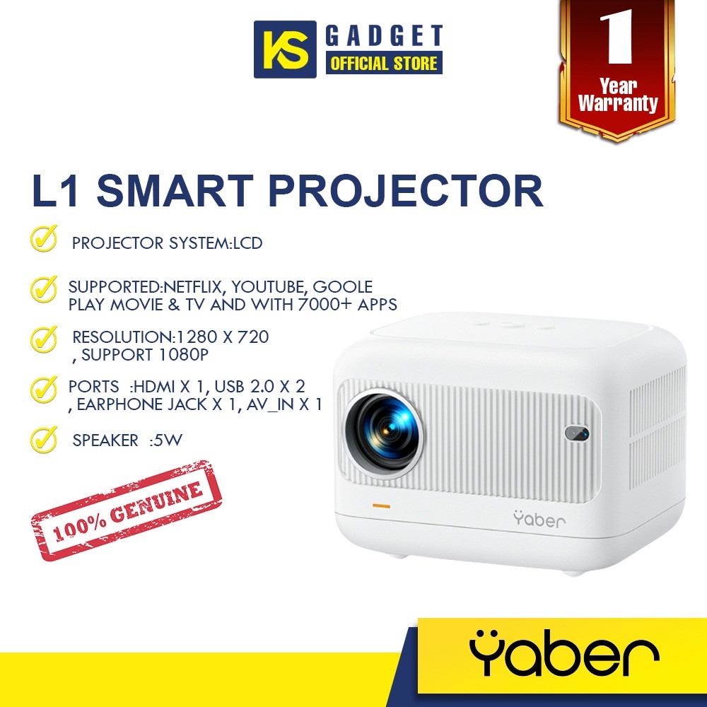YABER L1 Lifestyle Projector , 250 ANSI Lumens, Android TV 9.0, 5W X 1 ...
