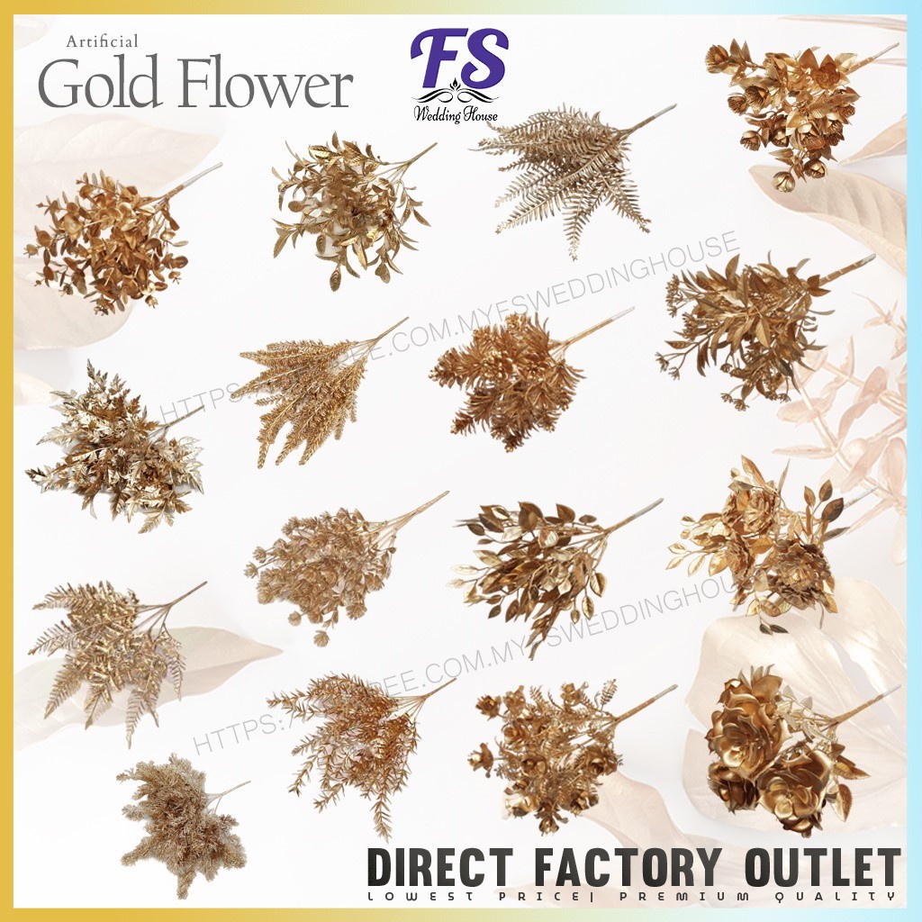 Artificial Gold Leaf/Bunga Emas Tiruan/gold flower/Home Decor/BUNGA ...