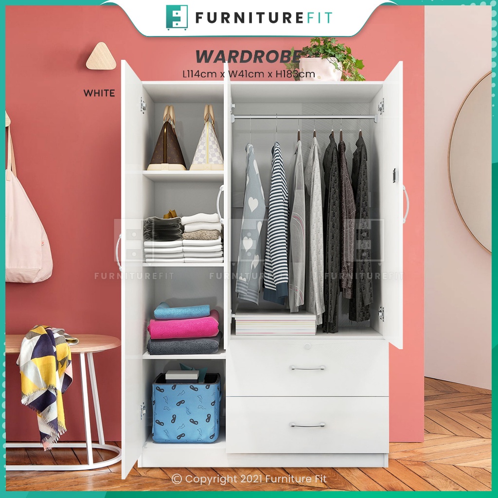 FurnitureFit ALMARI 3 PINTU + LACI / ALMARI PUTIH / WHITE WARDROBE ...