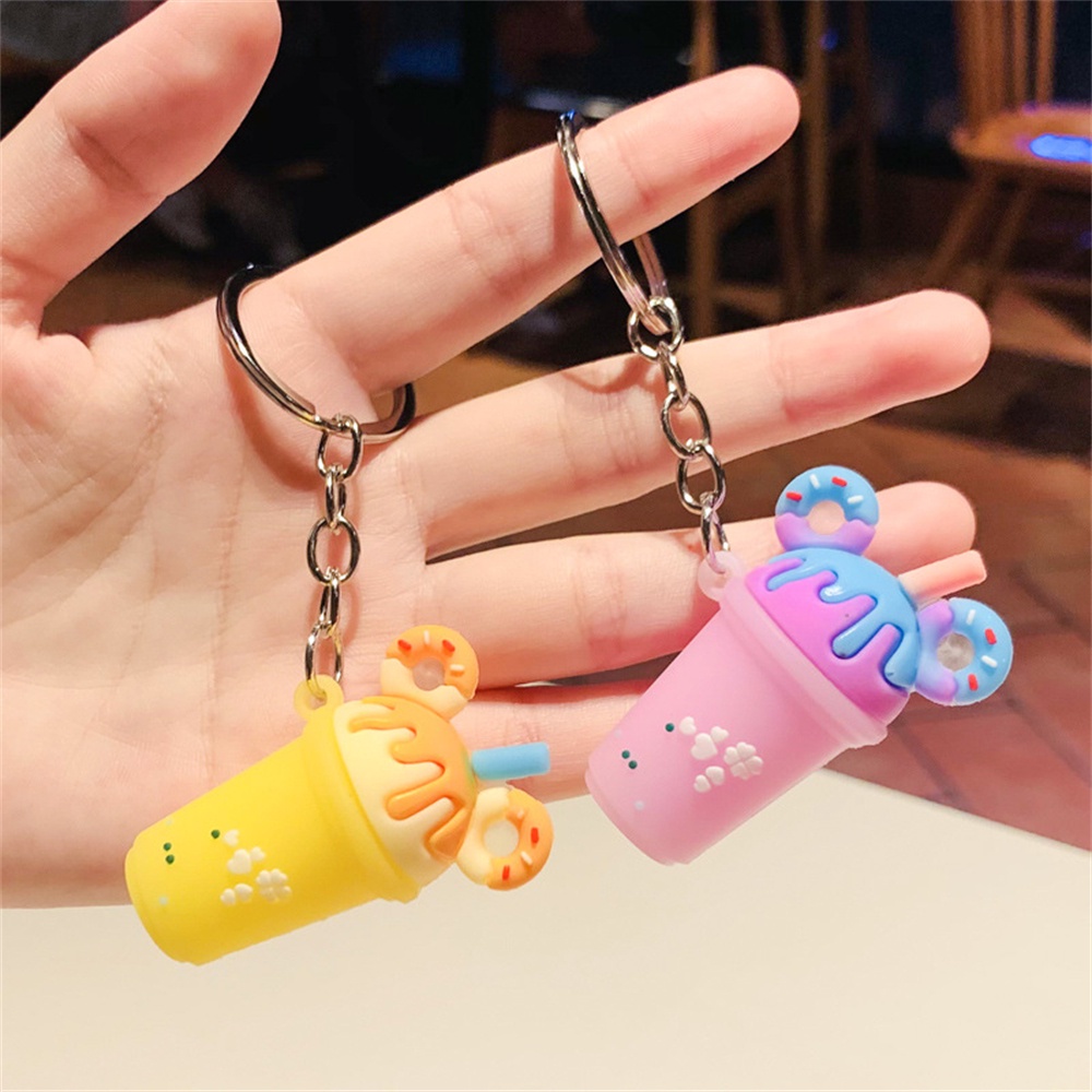 Kawaii Donut Milk Tea Key Chain Creative Boba Tea Cup Key Ring Cute Bag ...