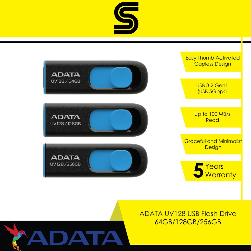 ADATA UV128 USB3.2 Gen 1 Flash USB Drive (64GB, 128GB, 256GB) | Shopee ...