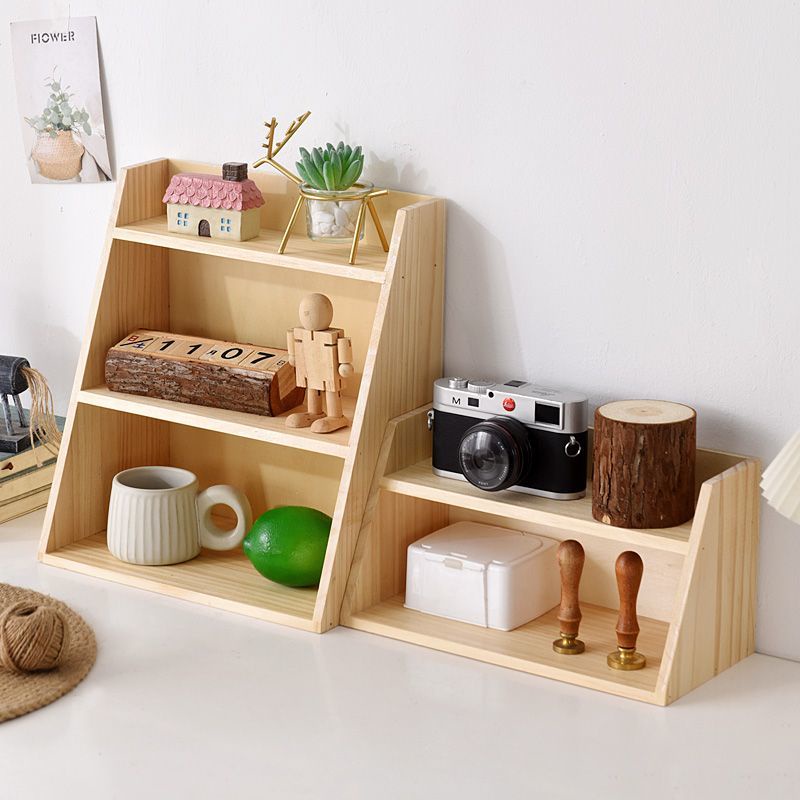[Large Capacity] Desktop Shelf Wooden Double-Layer Retro Storage Rack ...