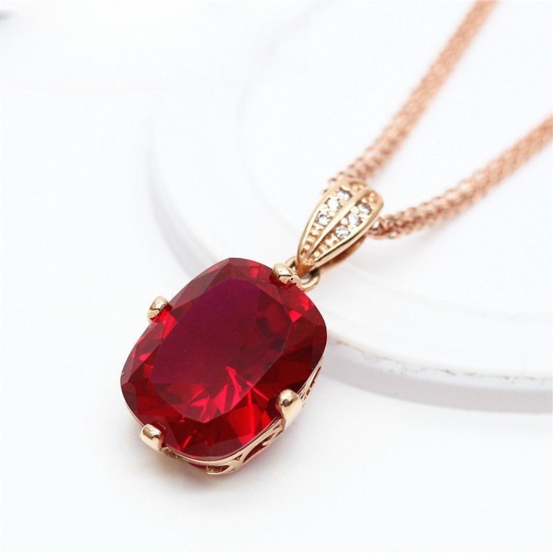 Russia 585 Purple Gold Pendant Simple Inlaid Ruby Square Pendant 14k ...
