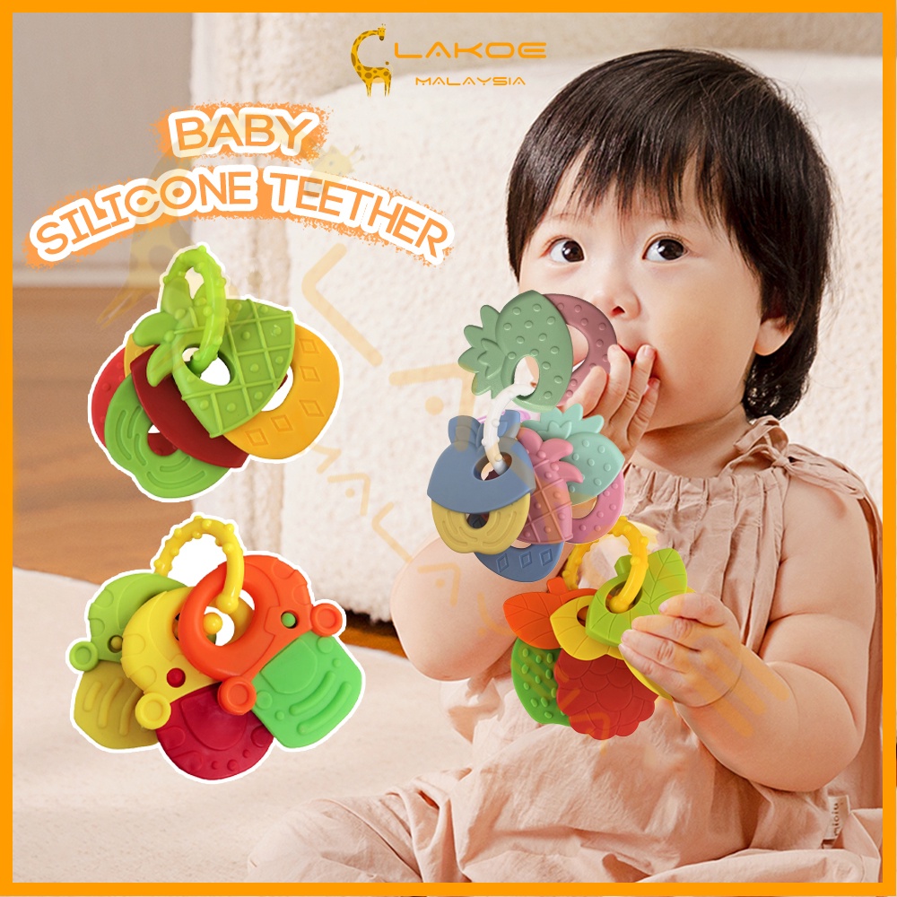 lakoe 3pc Set Baby Silicone Teether Fruit Keychain Teether Baby Fruits ...