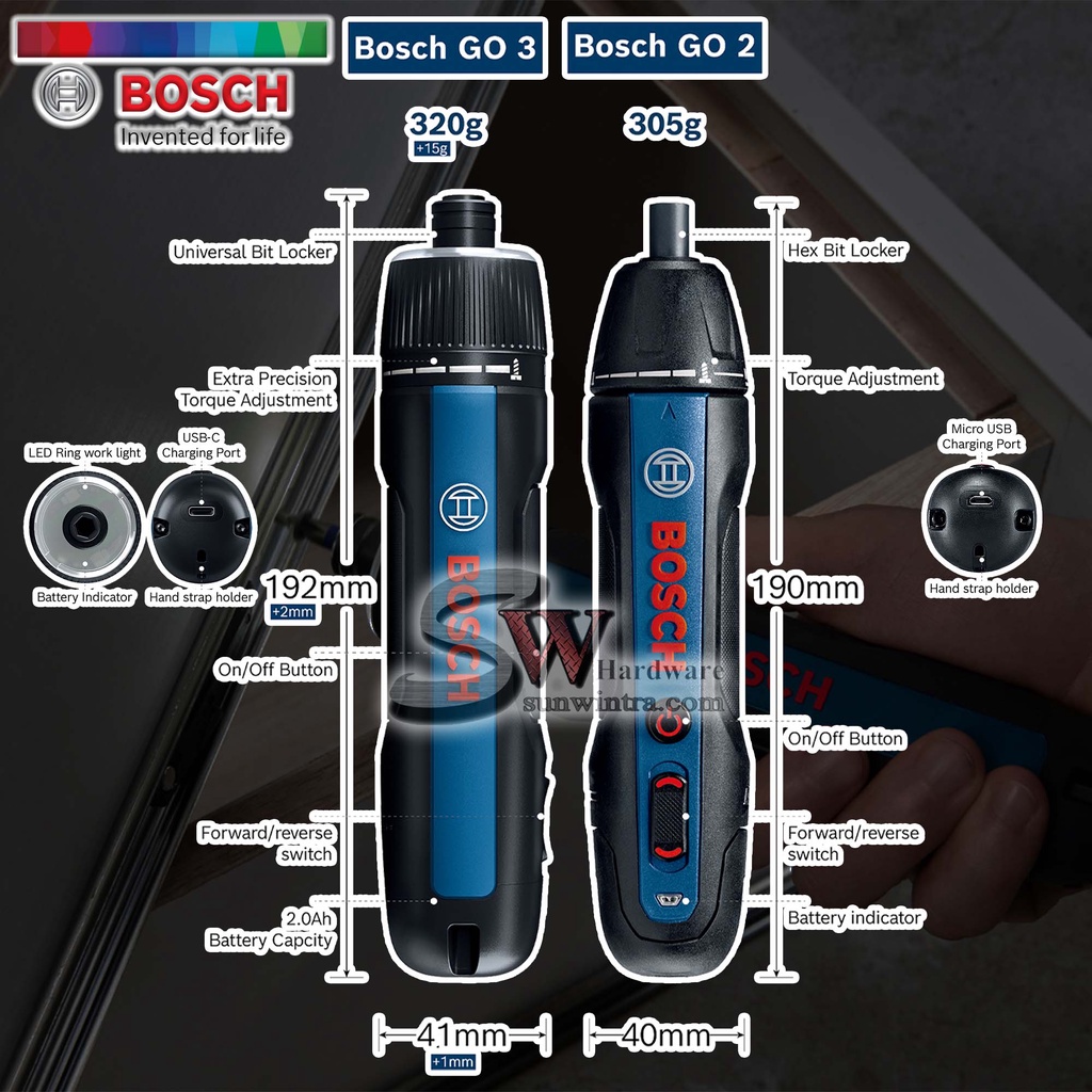 [ORIGINAL] Bosch GO3 Smart Screwdriver come with Double End Bit + USB Cable + Plastic Case GO 3 ...