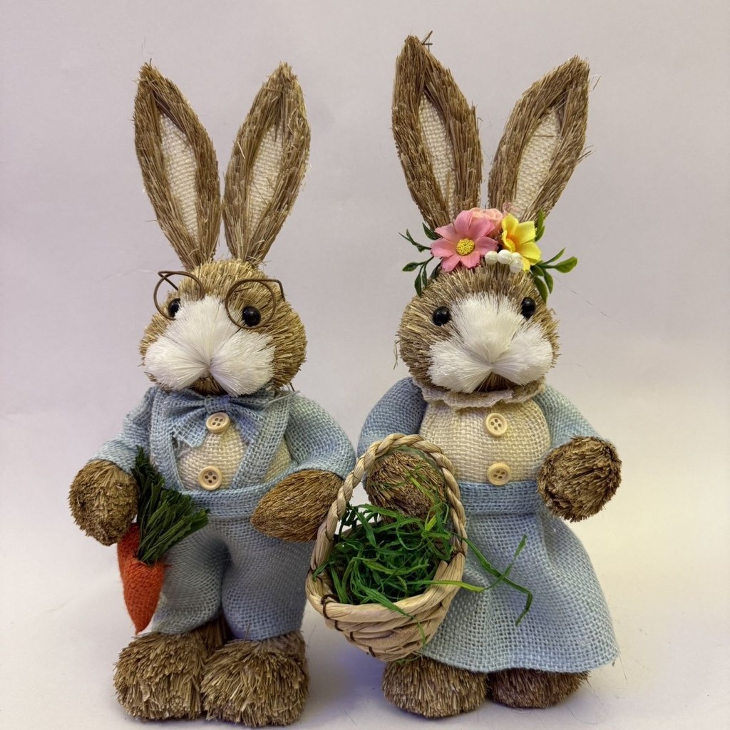 Straw Rabbit Kindergarten Handmade Straw Animal Rabbit Bunny Figurines ...