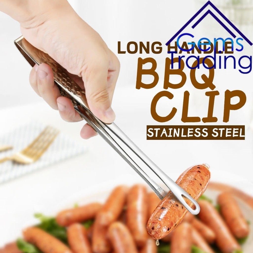 Long Handle Stainless Steel BBQ Gripper Food Clip Tongs Tweezer Clamp ...