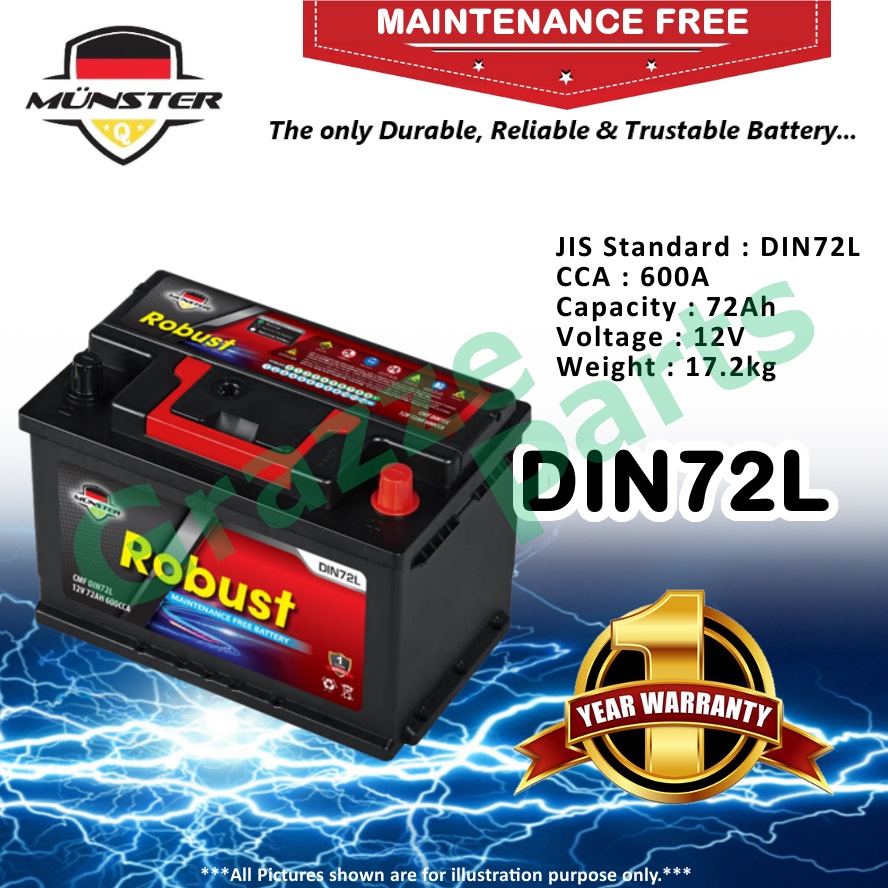 Münster Robust MF CMF DIN72 | DIN72L | 56638 (72AH) Car Battery Bateri ...