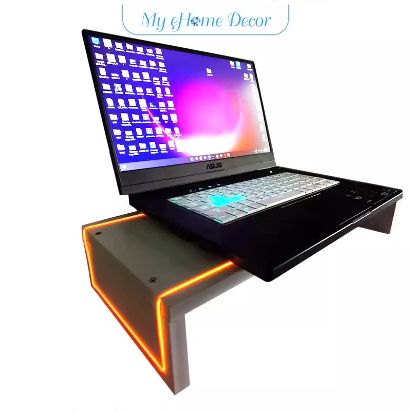 Gaming monitor stand computer laptop screen height extender with neon ...