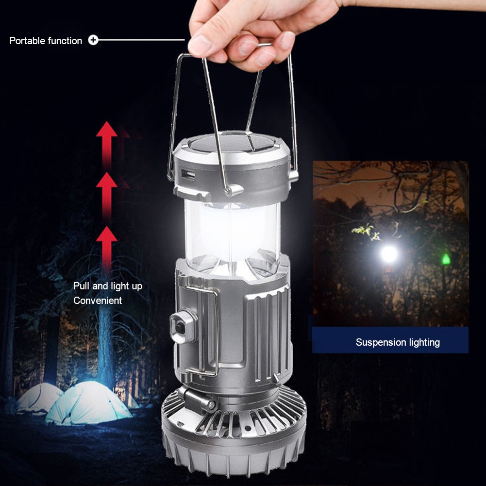 Camping Solar Lamp Fan Rechargeable USB Battery Lantern Outdoor Tent ...