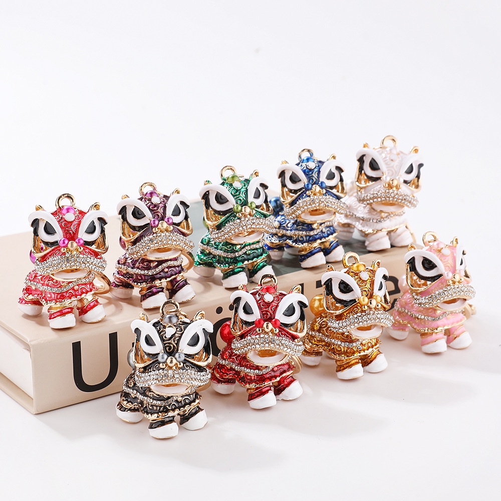 Lion Dance Rhinestone Pendant Keychain Chinese Style Keychain Car ...