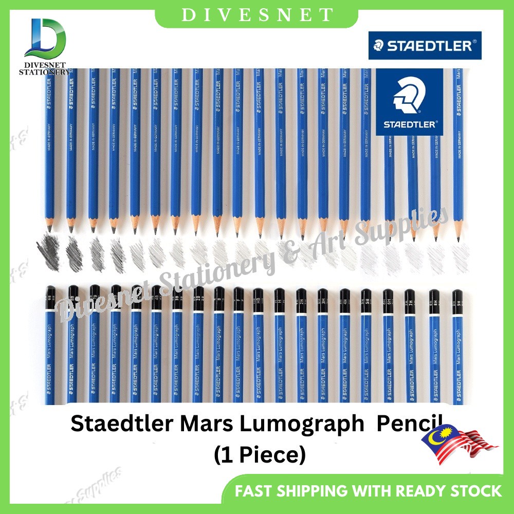 Staedtler Mars Lumograph Pencil B HB 2B 3B 4B 5B 6B 7B 8B 9B F H 2H 3H 4H 5H 6H 9H Pensel (1 ...