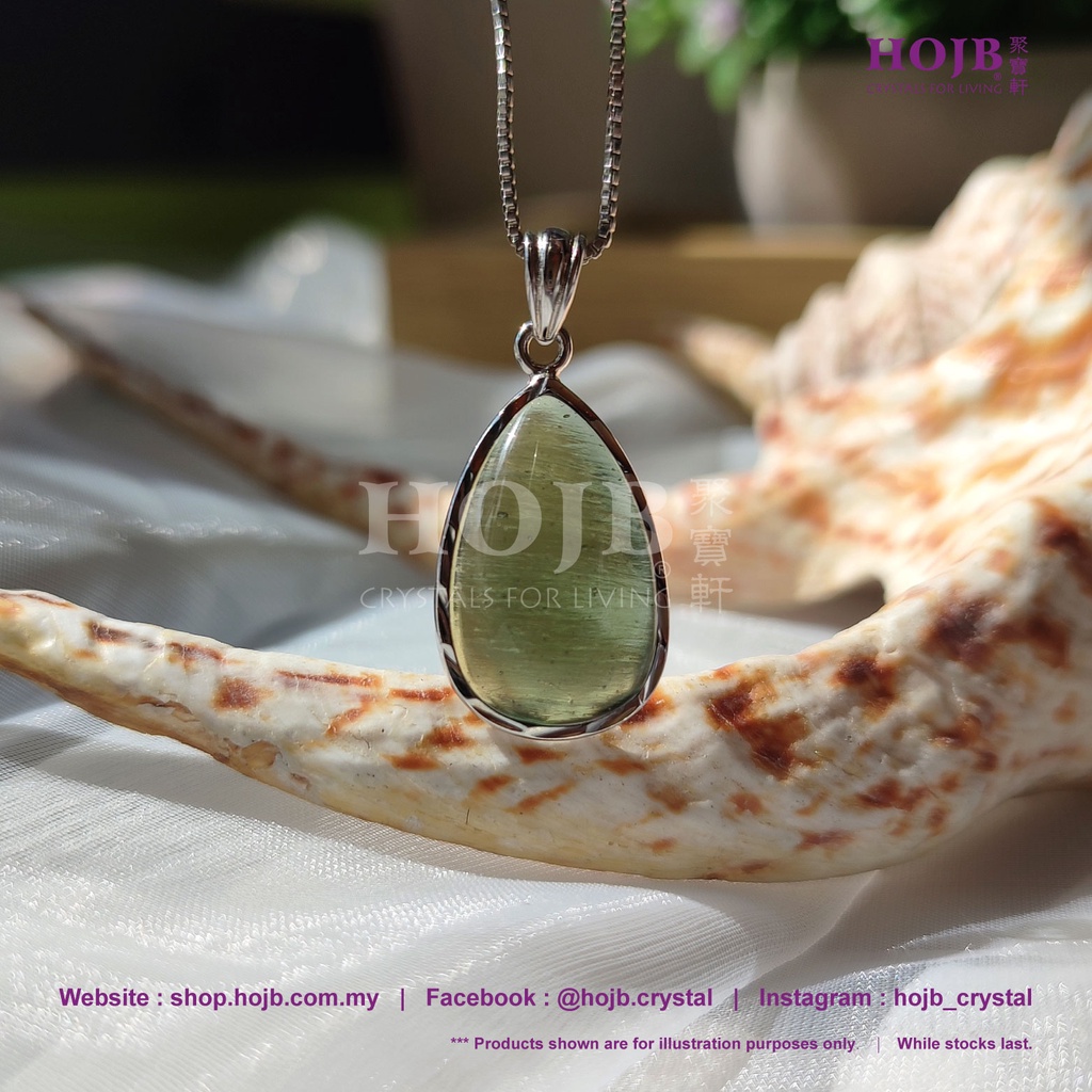 HOJB Authentic Moldavite 6A Pear Shape S925 Silver Pendant 12x20mm 聚寶軒纯正捷克流星绿陨石6A梨形S925银吊坠 ...