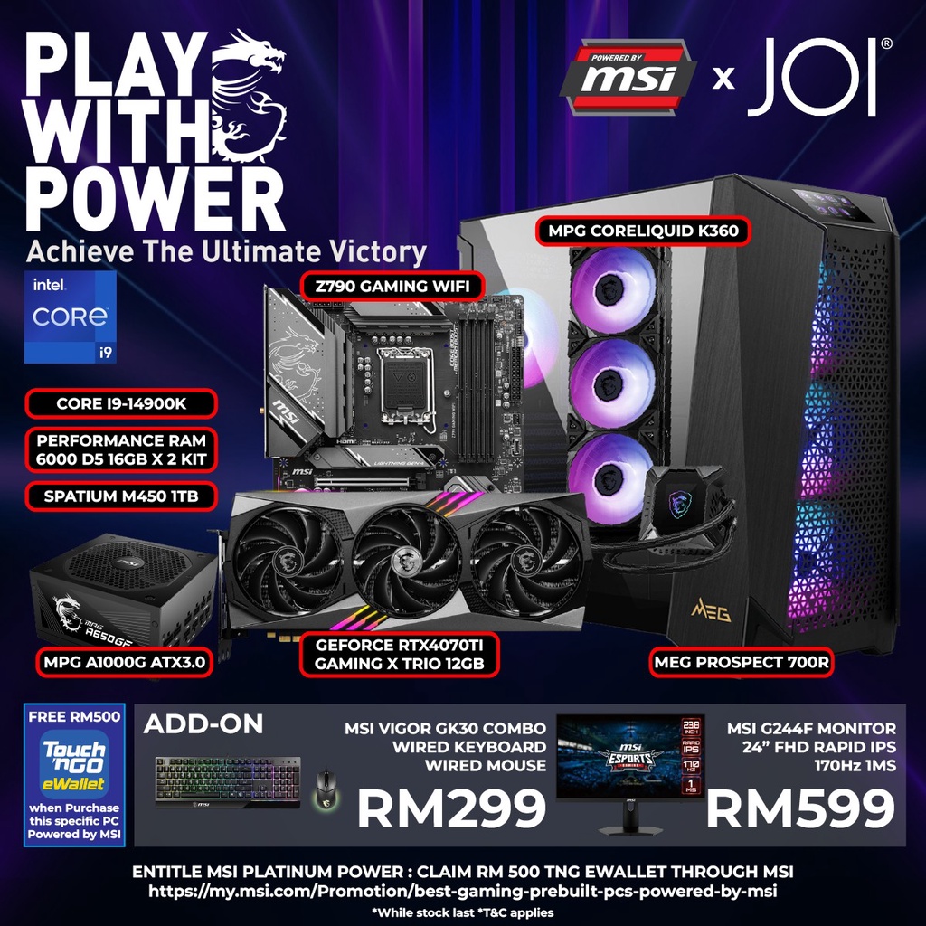 JOI GAMING PC POWERED BY MSI ( CORE I9-14900KF, 32GB, 1TB, RTX4070TI ...