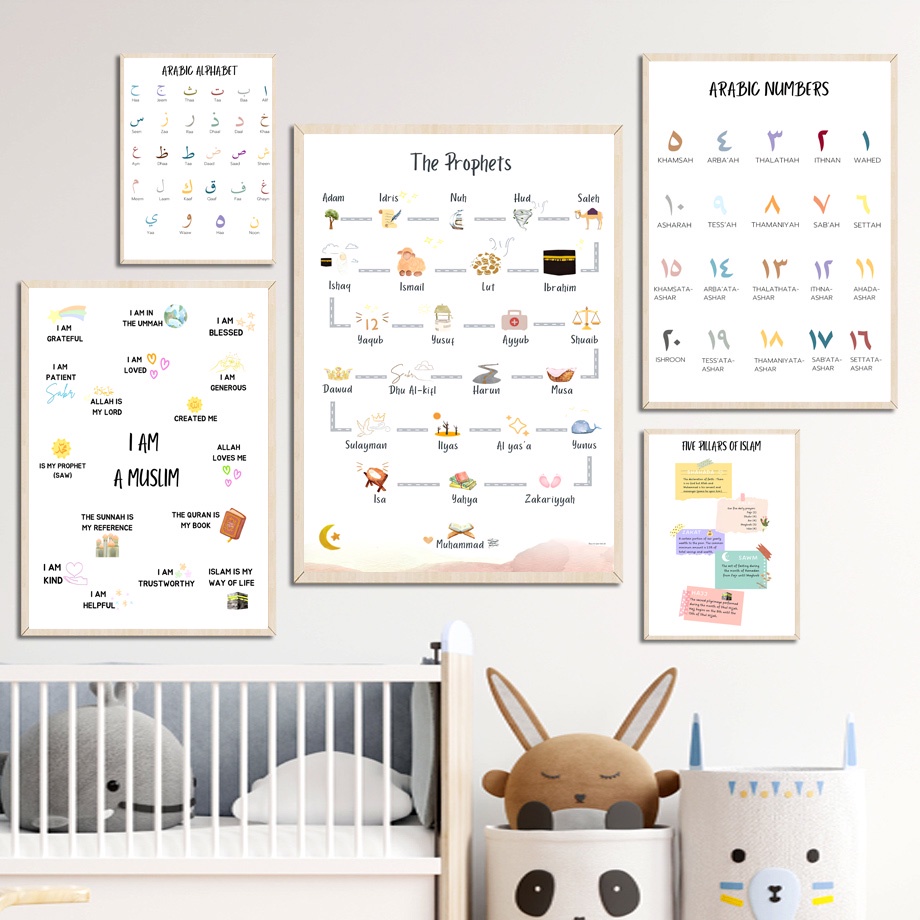Islamic Arabic Prophet ABC Number Month Nursery Wall Art Canvas ...