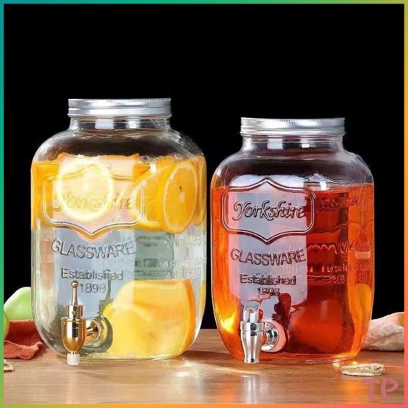 Glass infusion bottle with tap cold drink bucket fruit juice jar mixer ...