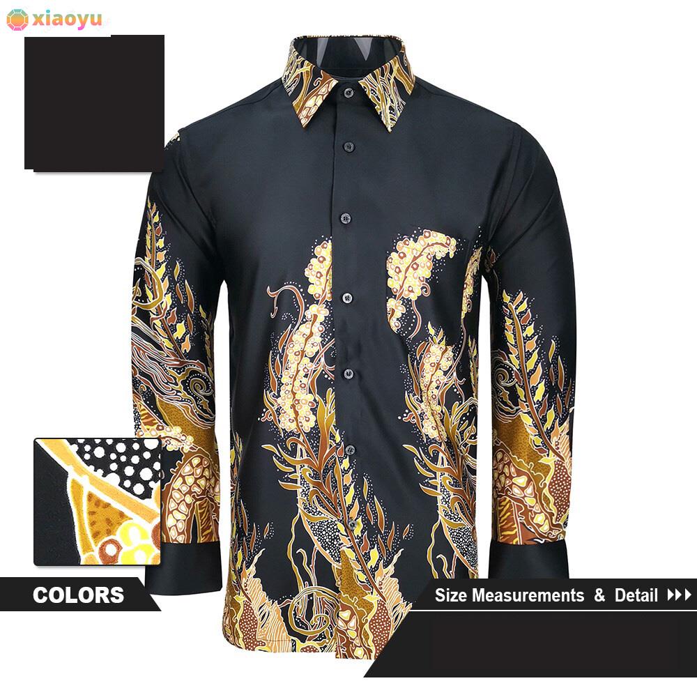 (Regular Cuttting) Black Color Malaysia Men Batik Long Sleeve Kemeja ...