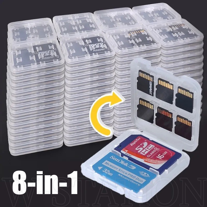 8 in 1 Micro SD Memory Card Storage Box / Clear Plastic SIM Cards ...
