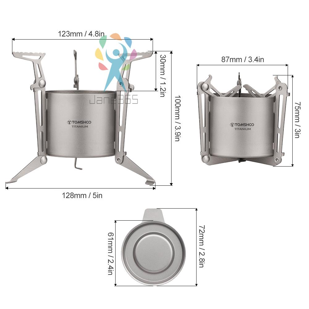TOMSHOO Titanium Alcohol Stove with Lid Foldable Legs and Pot Supports ...