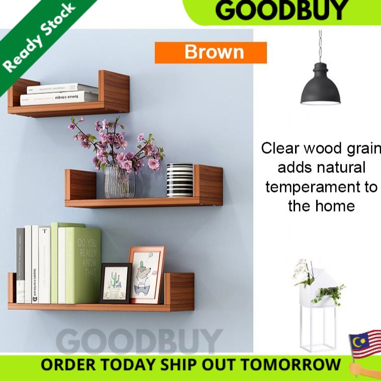 3 SET Rak Dinding Terapung Wall Shelves U shape storage Home Deco rack ...