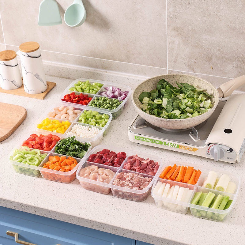 3Pcs/set 4Grid Kitchen Food Storage Box Refrigerator Storage Crisper ...