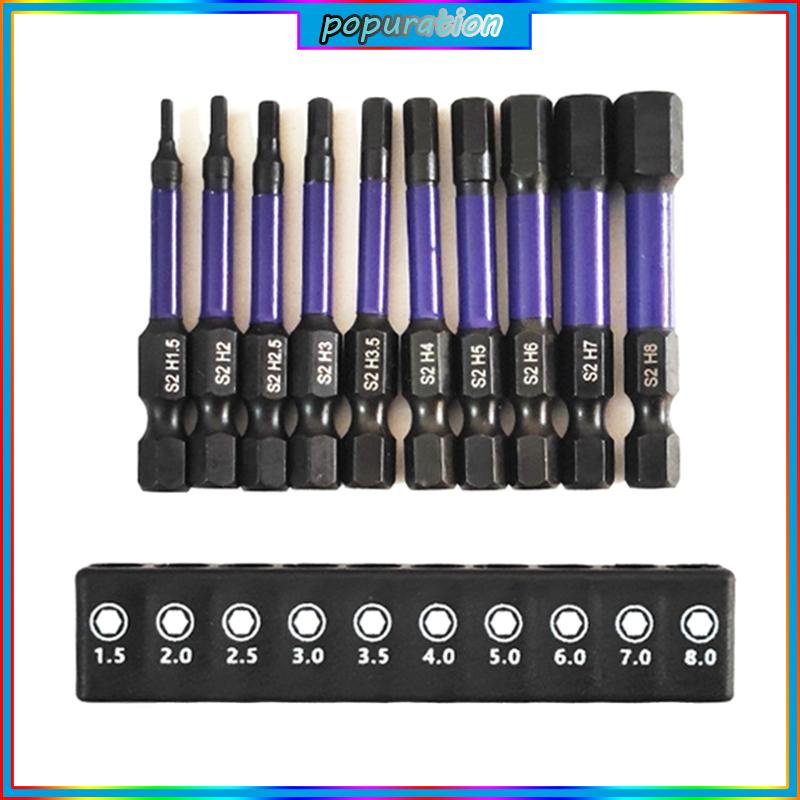 POP 10Pcs Impact Allen Screwdriver Bit Magnetic Hex Key Screwdriver ...