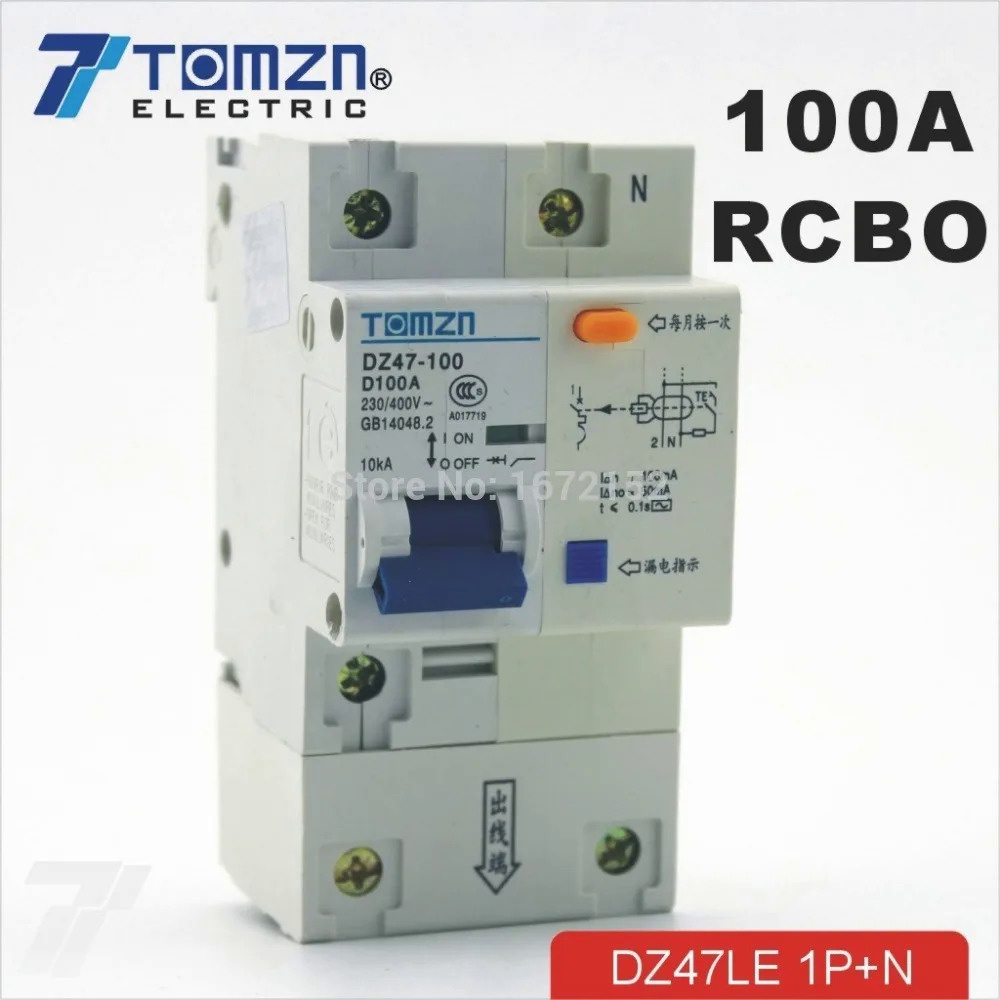 DZ47LE 1P+N 100A D type 230V/400V~ 50HZ/60HZ Residual current Circuit breaker with over current ...