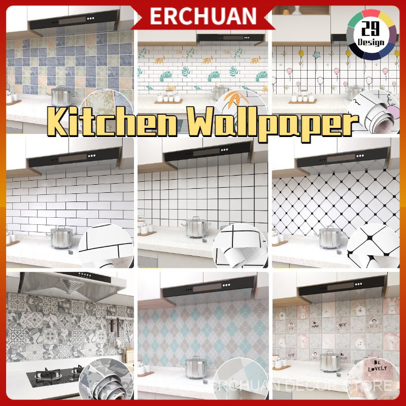 100cmx60cm 3D Self Adhesive Kitchen Waterproof Wallpaper Dinding Dapur ...