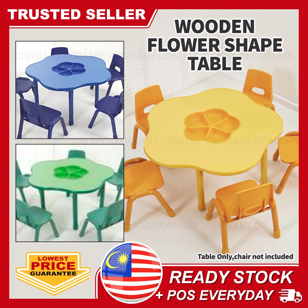 premium kindergarten kids study WOODEN FLOWER SHAPE TABLE with basket ...