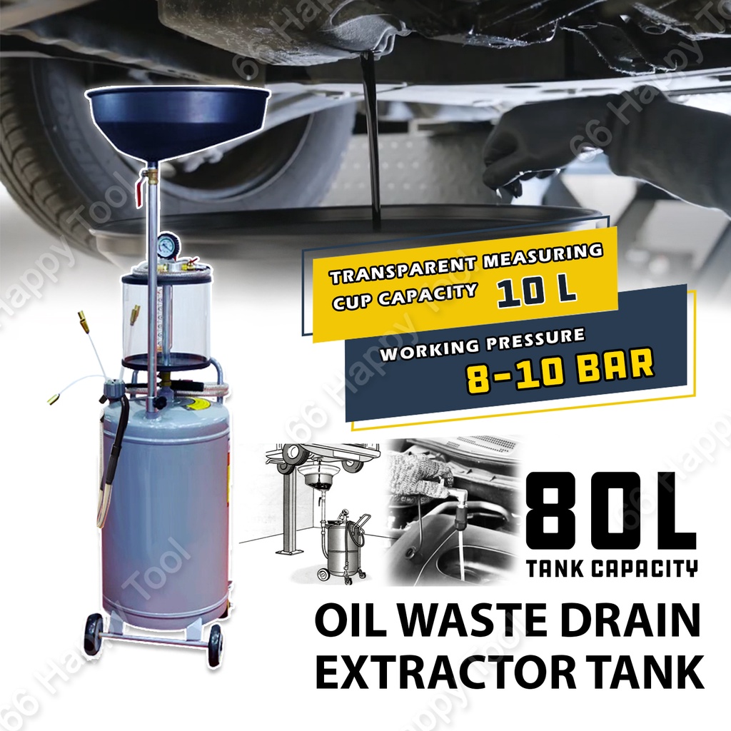 80L Portable Oil Waste Drain Extractor Tank Air Operated Drainer Heavy ...