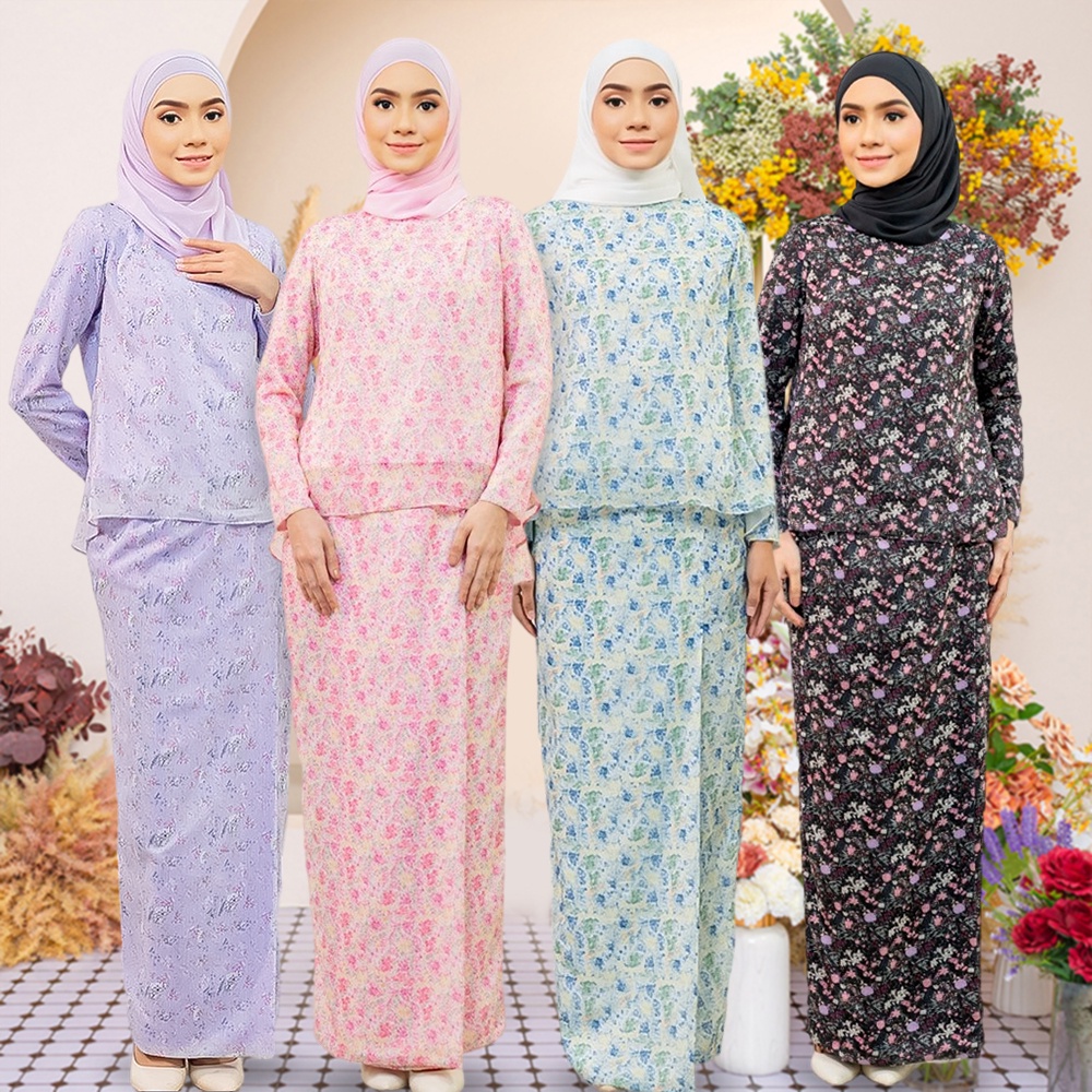 BAJU KURUNG RAYA 2024 KURUNG MODEN Floral Printed Design Kurung Riau ...