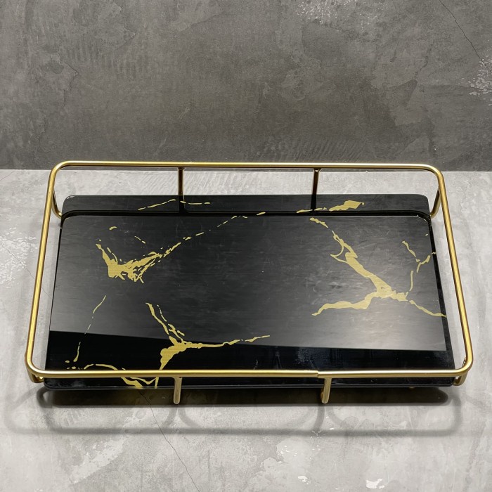 HITAM Zen Marble Square Glass Tray / Aesthetic Tray Display - Black ...