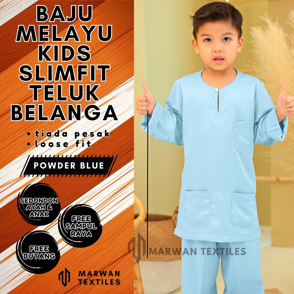 Baju Melayu Kids Slimfit Teluk Belanga Warna Powder Blue | Shopee Malaysia