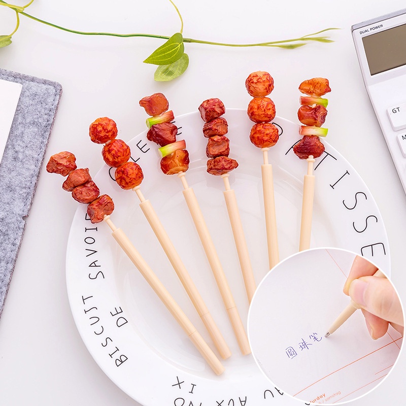 (1pcs)Grilled meat skewer shaped ballpoint pen, black ink ballpoint pen ...