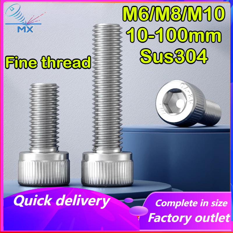 [MX1] Sus304 Stainless Steel Fine Thread Hexagon Socket Bolt M6 M8 M10 Allen Bolt Socket Head ...