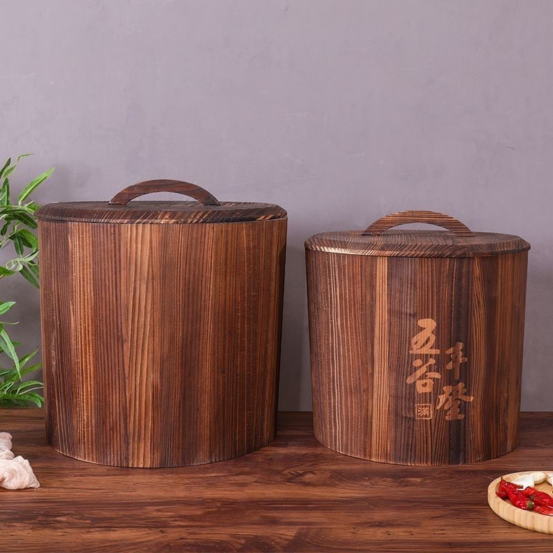 Solid Wood Rice Bucket Household Rice Storage Box Packed Rice Bucket ...