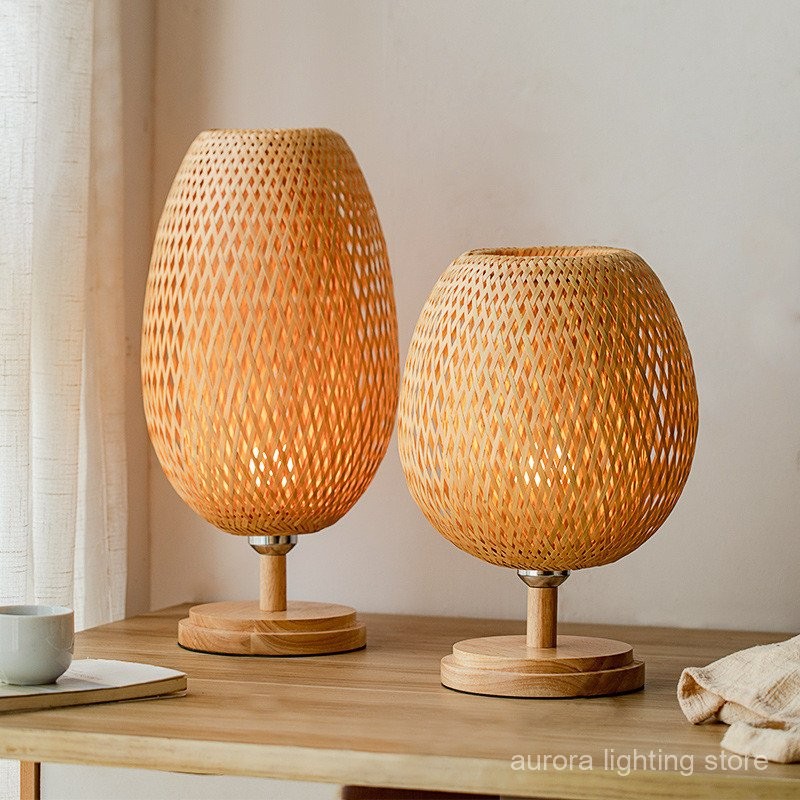 Lamp Table Lamp Silent Style Bamboo Woven Table Lamp Japanese Style Zen ...