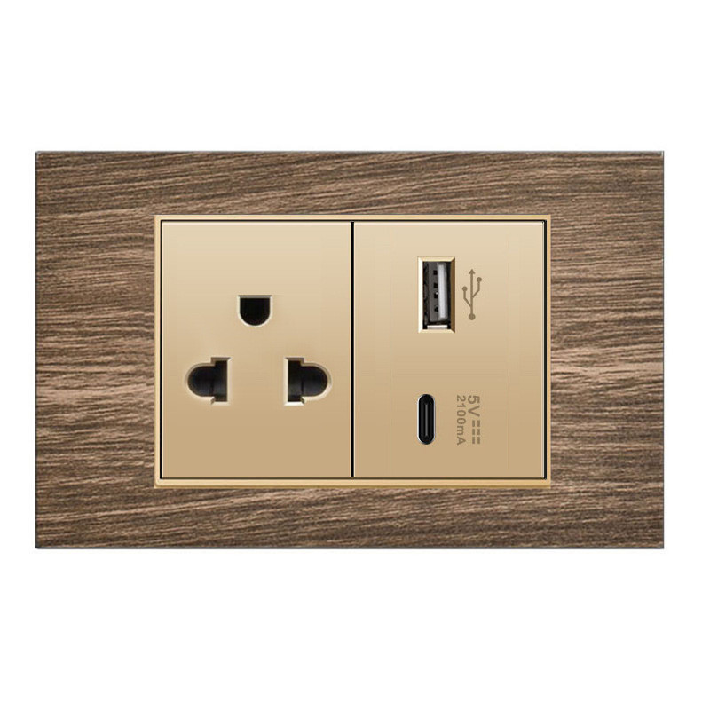 Type 118 Taiwan Switch Socket Gold Retro Wood Grain Household 110V ...