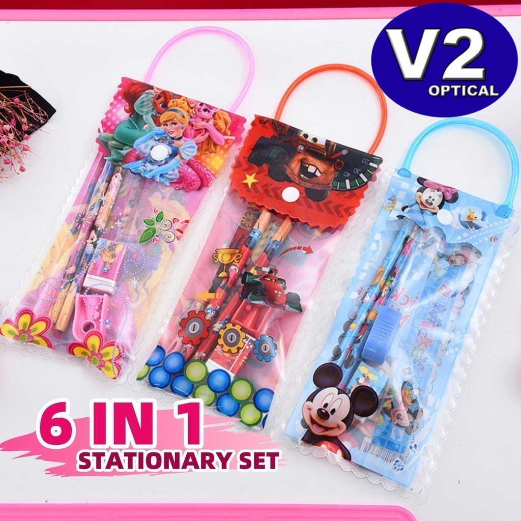 6 IN 1 Cute Kids Stationary Party Bag Cartoon With Pen Ruler Eraser ...