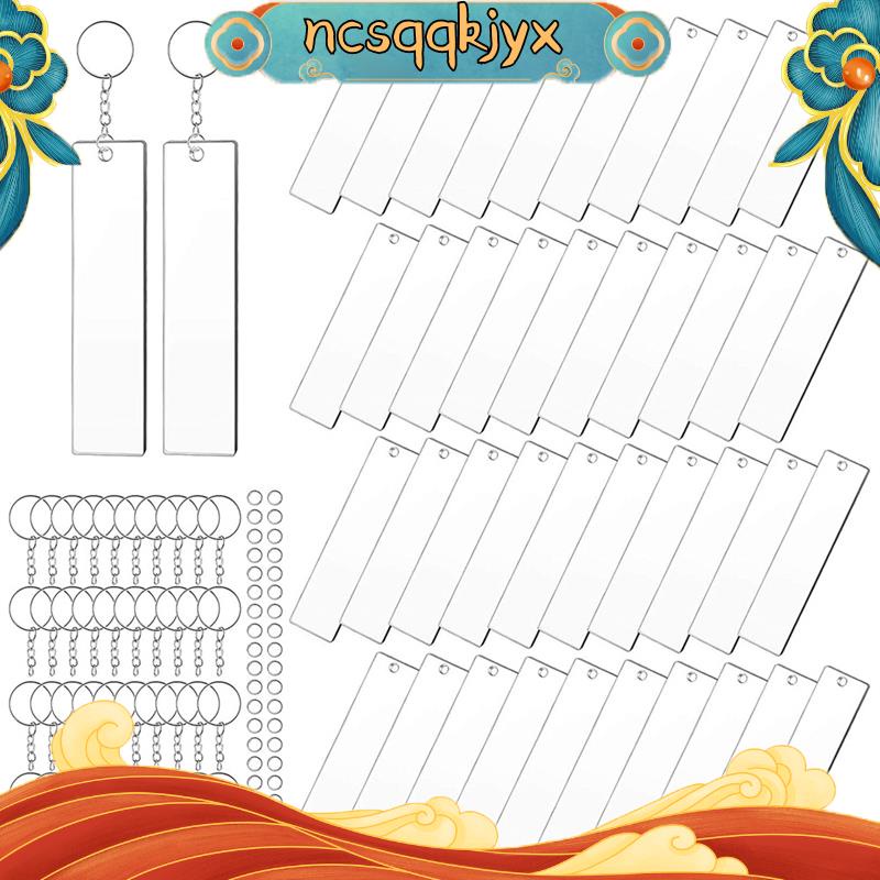 120 Pieces Rectangle Acrylic Key Chain Blank Transparent Acrylic ...