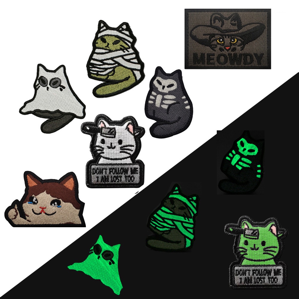 3d Embroidery MEOWDY Luminous Cat Velcro Patch Unique Cartoon Cat ...